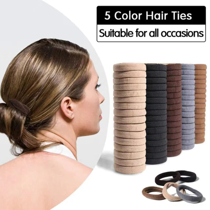50PCS/Set Cotton Elastic Hair Ties For Women Ponytail Soft HairBands F ...